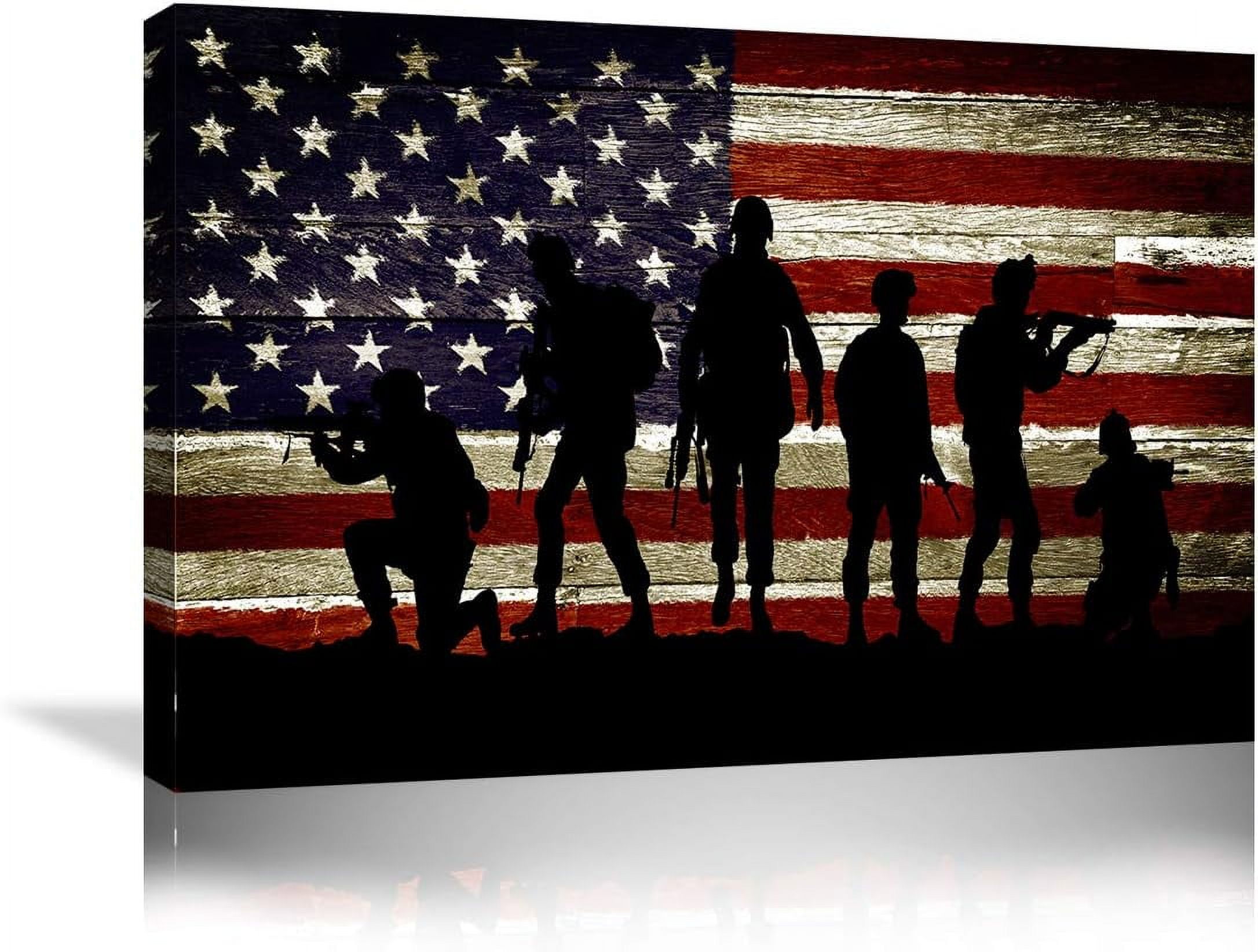 Asdg76s-Large Poster Retro American Flag Bald Eagle US Military Wall ...