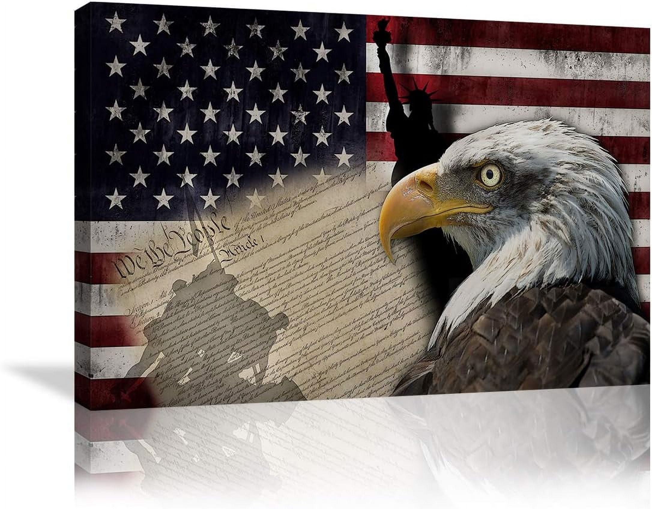 Asdg76s-Large Poster Retro American Flag Bald Eagle US Military Wall ...