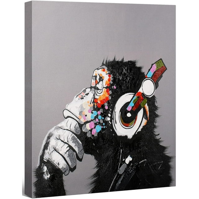 Asdg76s-Modern Pop Art Decor - Framed - Thinking Monkey With Headphones ...