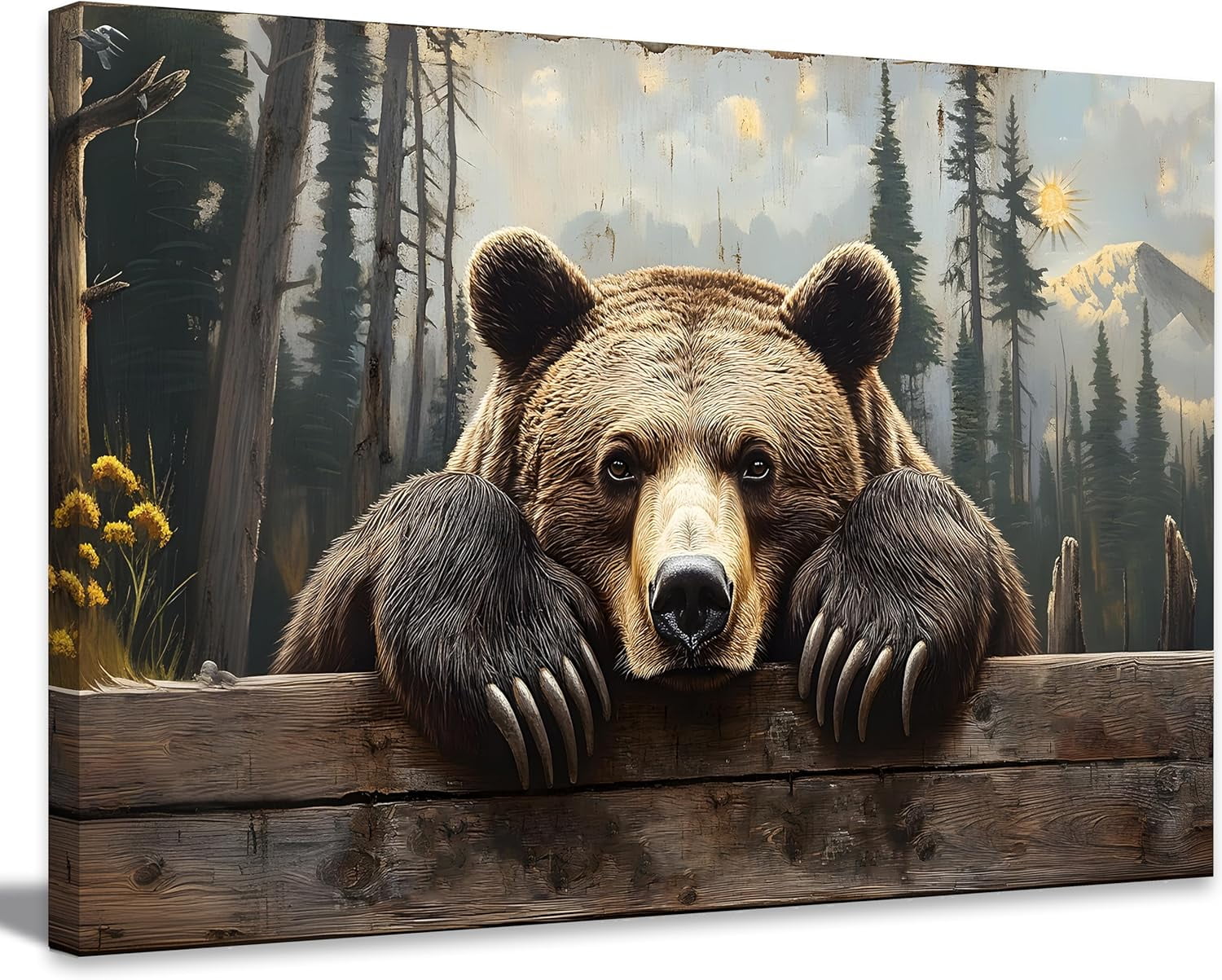Asdg76s-Nature Forest Bear Canvas Wall Art Wild Animals Forest Painting ...