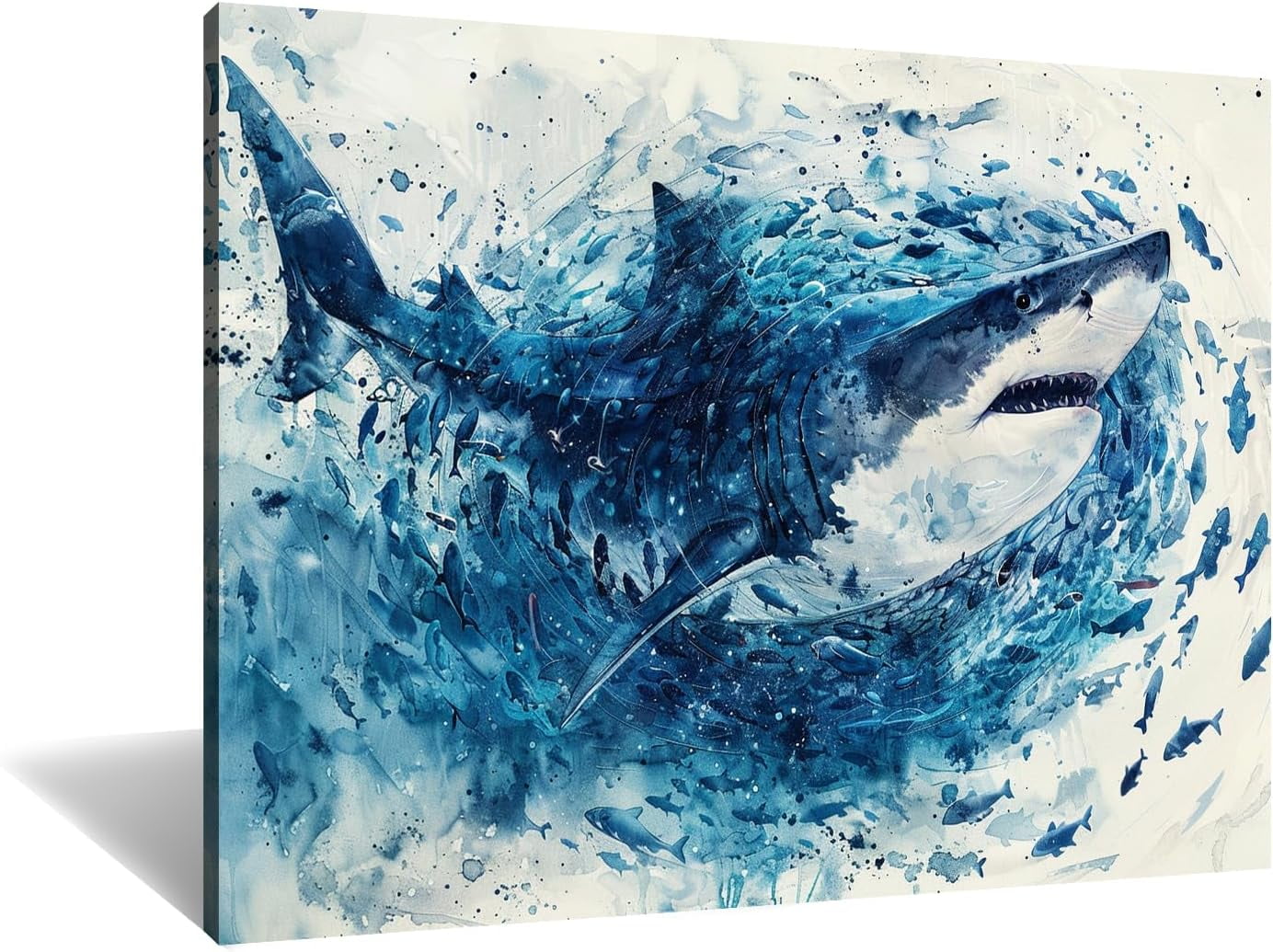 Asdg76s-Shark Canvas Poster Wall Art Ocean Animal Catching Fish Picture ...