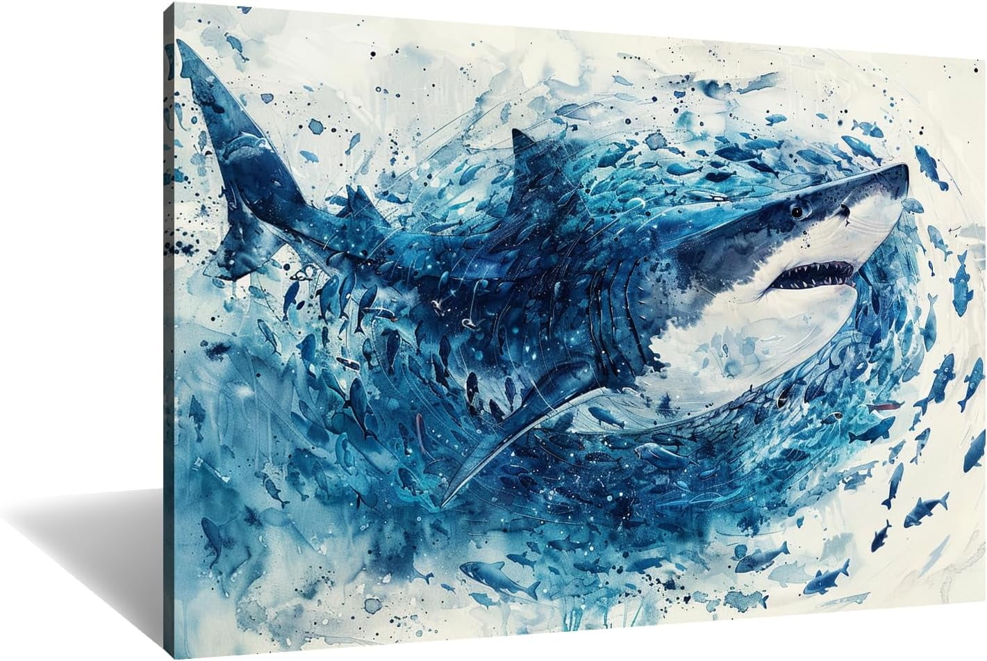 Asdg76s-Underwater Animal Canvas Wall Art Great White Shark Catching ...