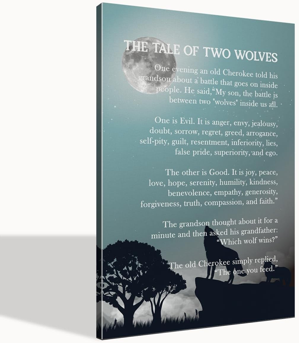 Asdg76s-Wolf Poster, The Tale of Two Wolves, Canvas Wall Art ...