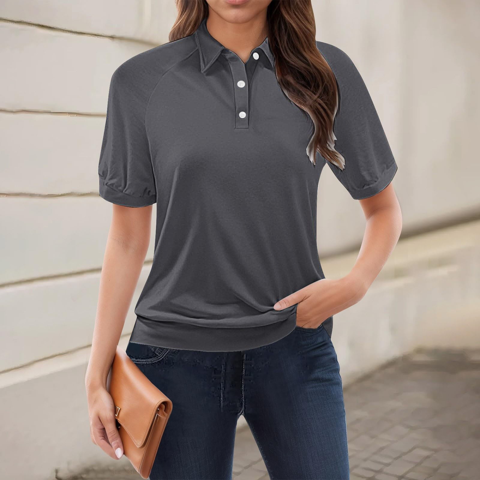 Asdl59l Polo Shirts for Women Collared Shirts Short Sleeve Shirts ...