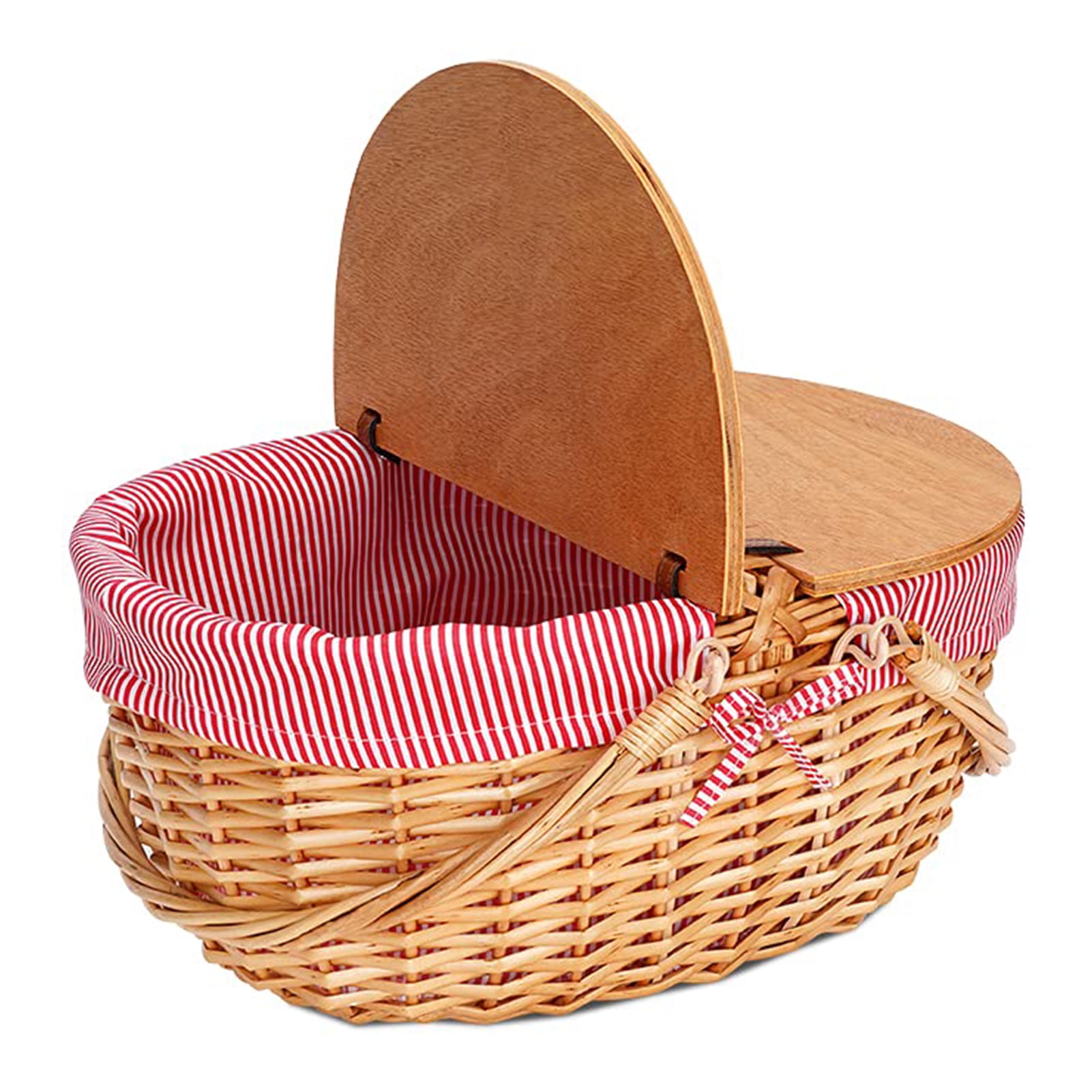 Asdomo Wicker Picnic Basket,Wooden Split Lid Willow Picnic Hamper with ...