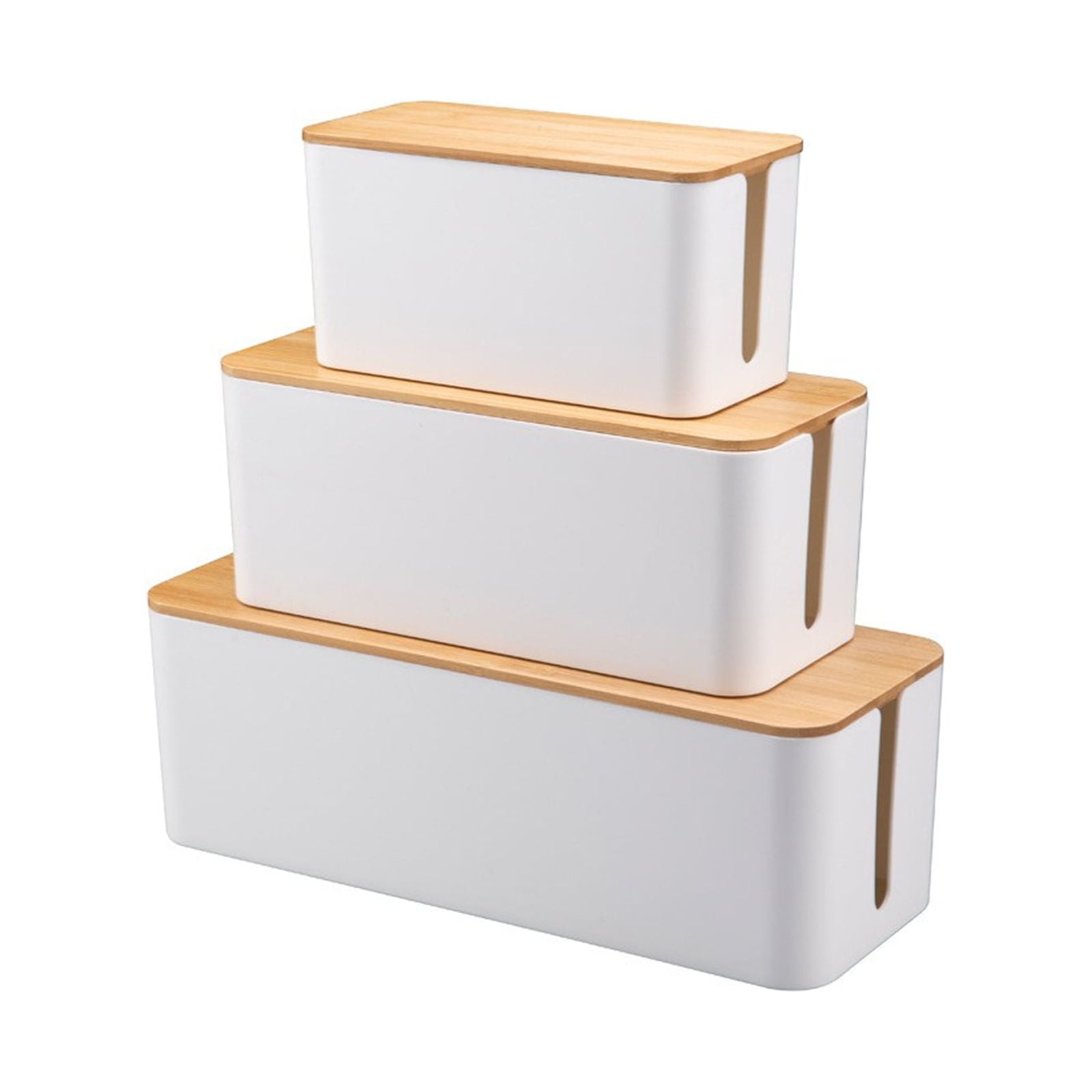 Asdomo Wire Cable Management Box Organizer, Set Of 3 Sizes Wood Style ...