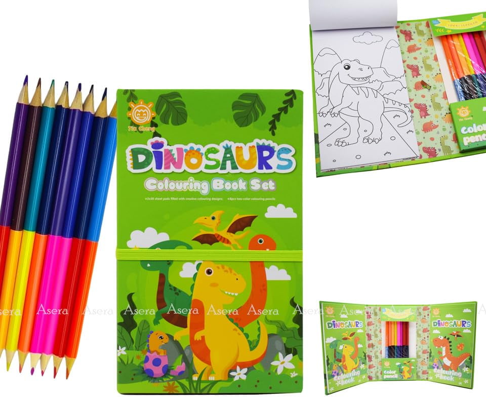 Asera Colouring Book with 8 Double Side Colour Pencils Art and Craft ...