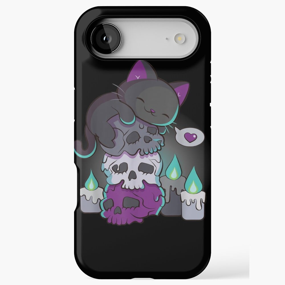 Asexual Pride Black Cat on Skulls Protective Cover for iPhone 11–17 Pro ...
