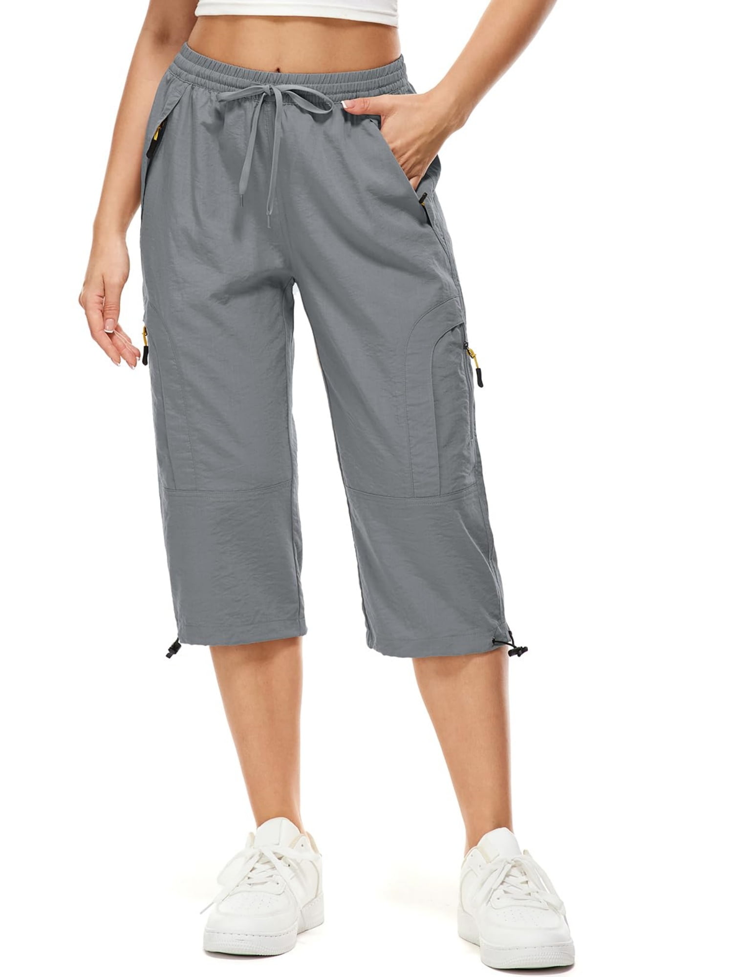 Asfixiado Capri Pant for Women Grey Cargo Pants for Fishing Hiking UPF ...
