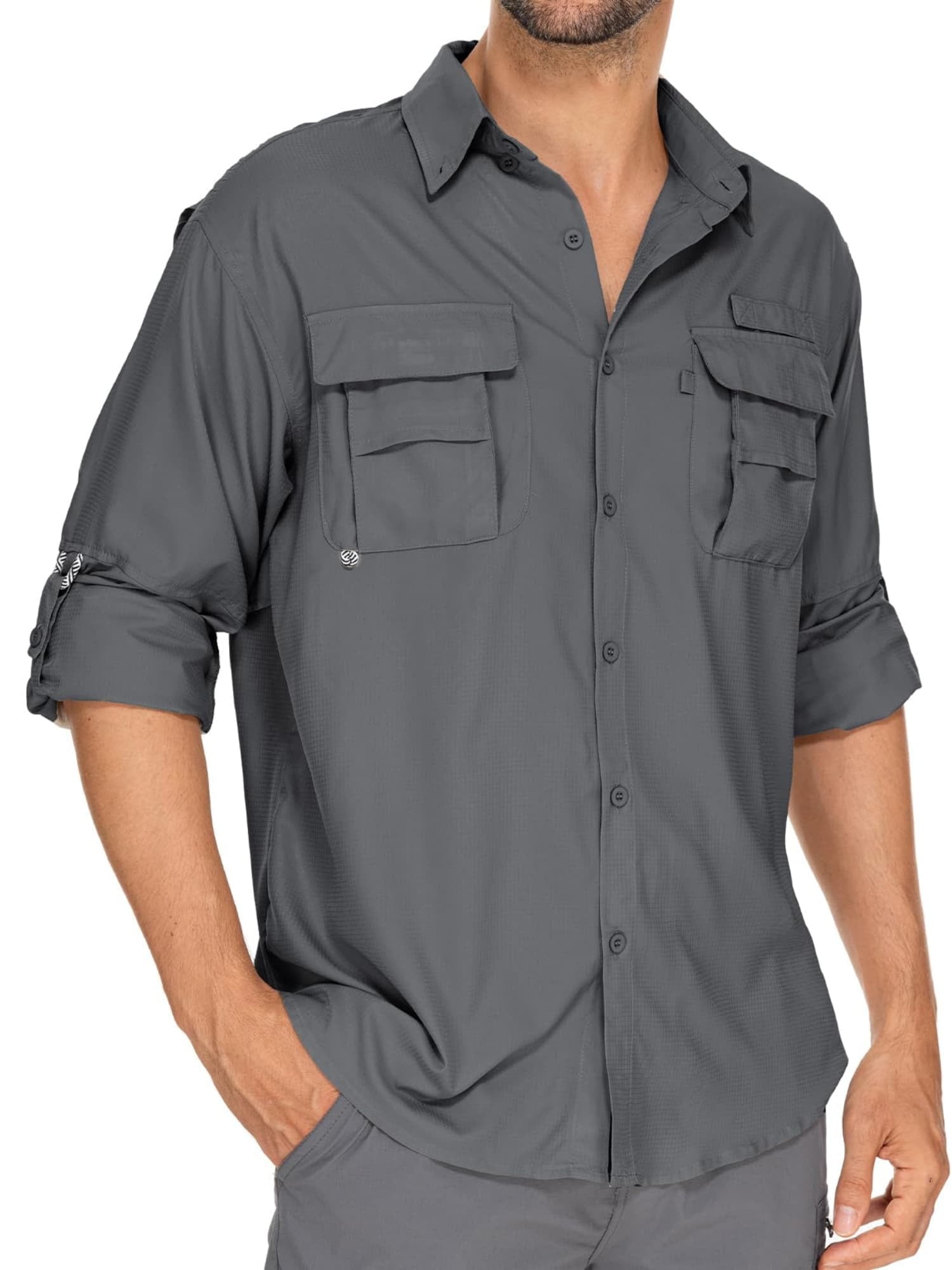 Asfixiado Mens Roll-up Sleeves Fishing Hiking Shirts Travel Casual Tops ...