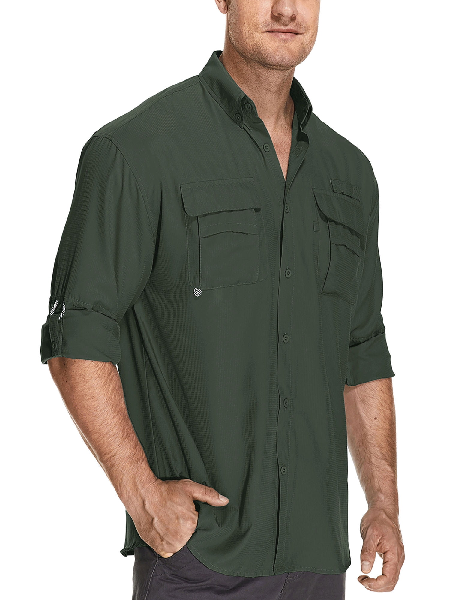 Asfixiado Mens Safari Work Shirts Long Sleeve Hiking Fishing Tops UPF ...