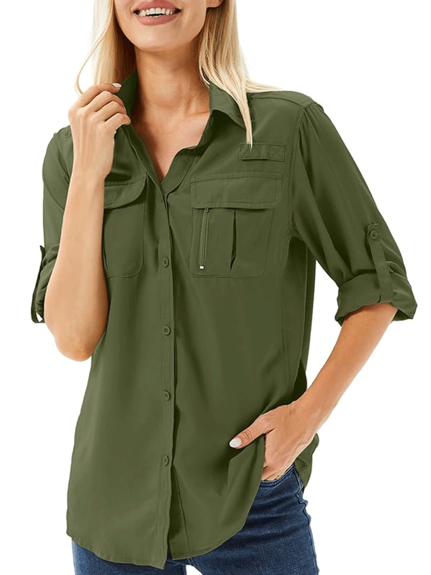 Asfixiado Long Sleeve Button Front Shirts for Women Casual Loose Roll ...