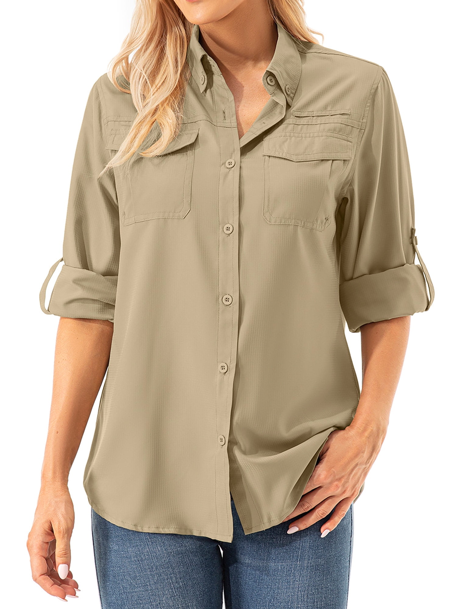 FEN AI Women UPF Sun Protection Safari Shirts Long Sleeve Button Down ...