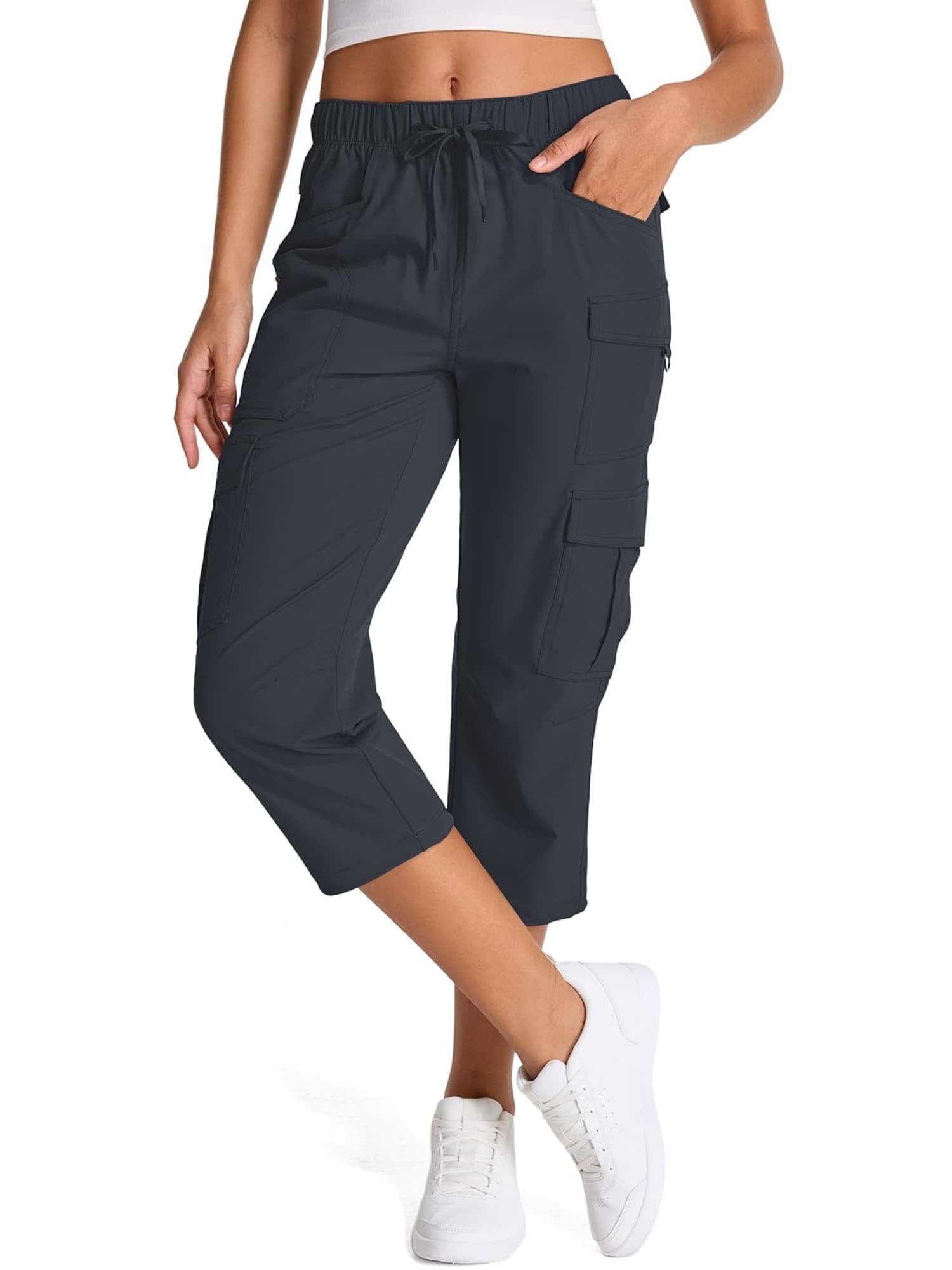 FEN AI Womens Capris with Multi Pockets Quick Drying Cargo Shorts for ...