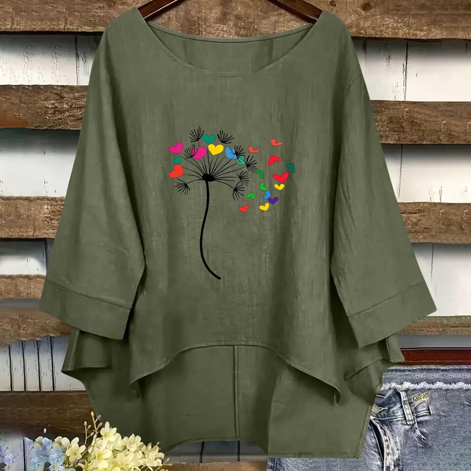 Asgosdo Cotton Linen Tops for Women Print Long Sleeve Loose Fit Blouses ...