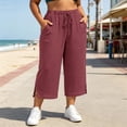 Asgosdo Cropped Pants for Women Plus Size Drawstring High Waisted Side ...