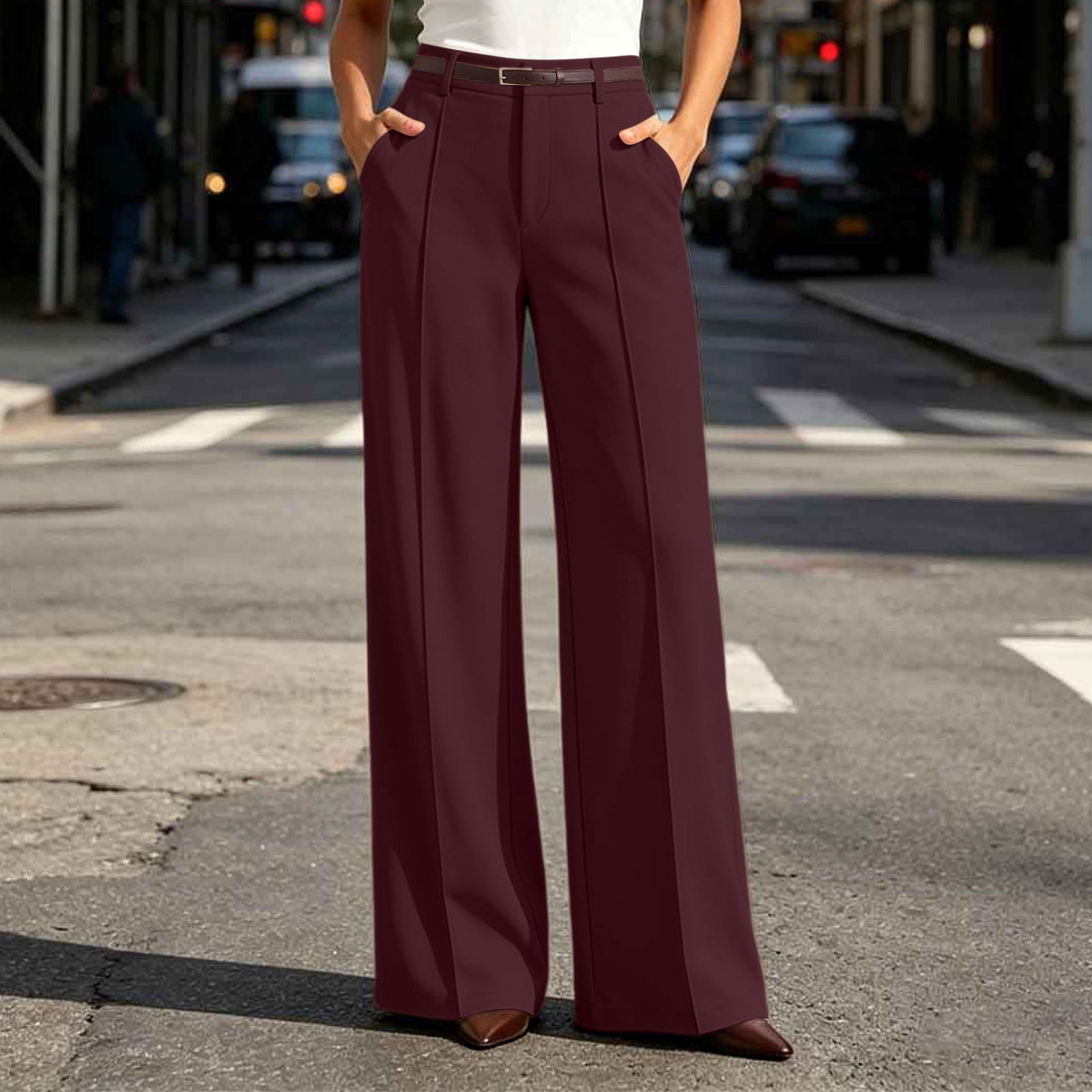 Asgosdo Dress Pants for Women Botton High Waisted Wide Leg Parachute ...