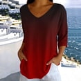 Asgosdo Fall Shirts for Women V Neck 3/4 Sleeve Gradient Loose Fit Tops ...