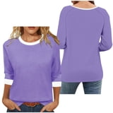 Asgosdo Fall Tops for Women 3/4 Sleeve Crew Neck Color Block Loose Fit ...