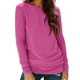 Asgosdo Fall Tops for Women Crew Neck Long Sleeve Solid Color Blouses ...