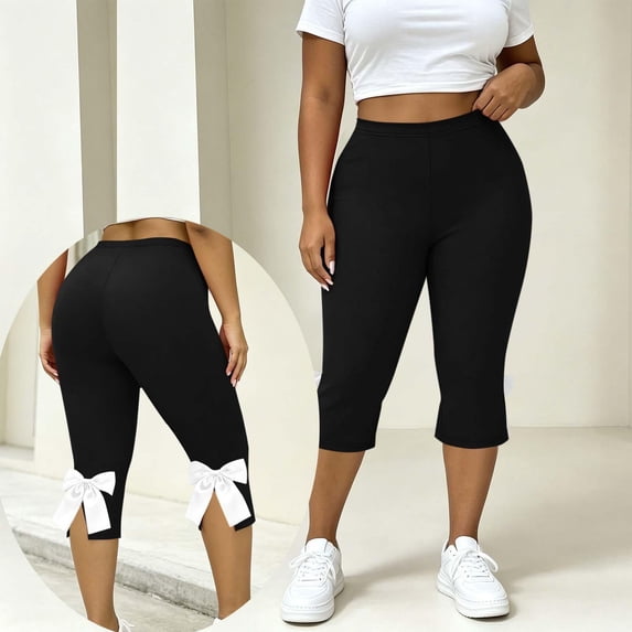 Asgosdo Flared Pants for Women Plus Size High Waisted Bow Side Slit ...