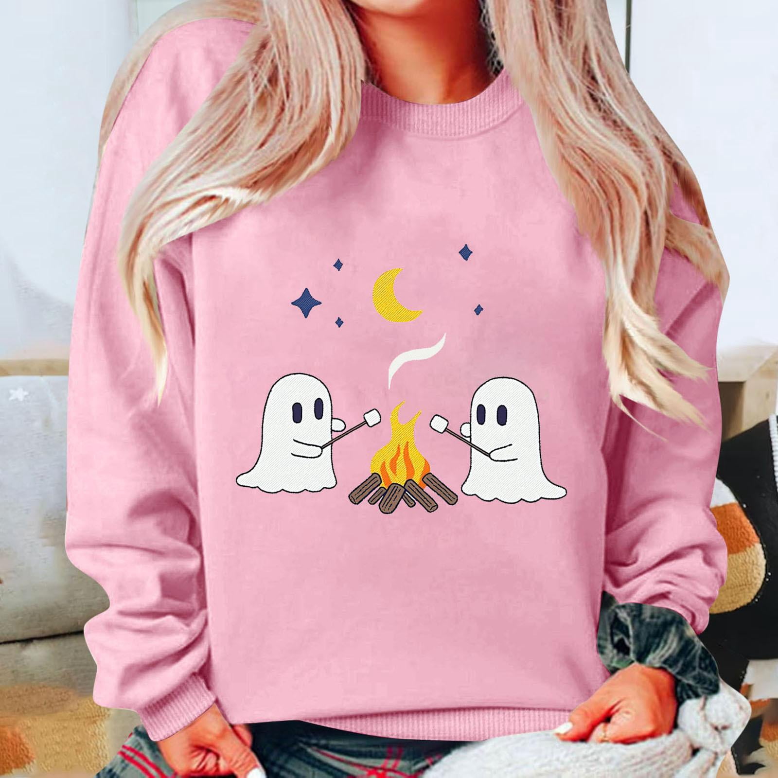 Asgosdo Long Sleeve Sweatshirts for Women Halloween Crew Long Sleeve ...