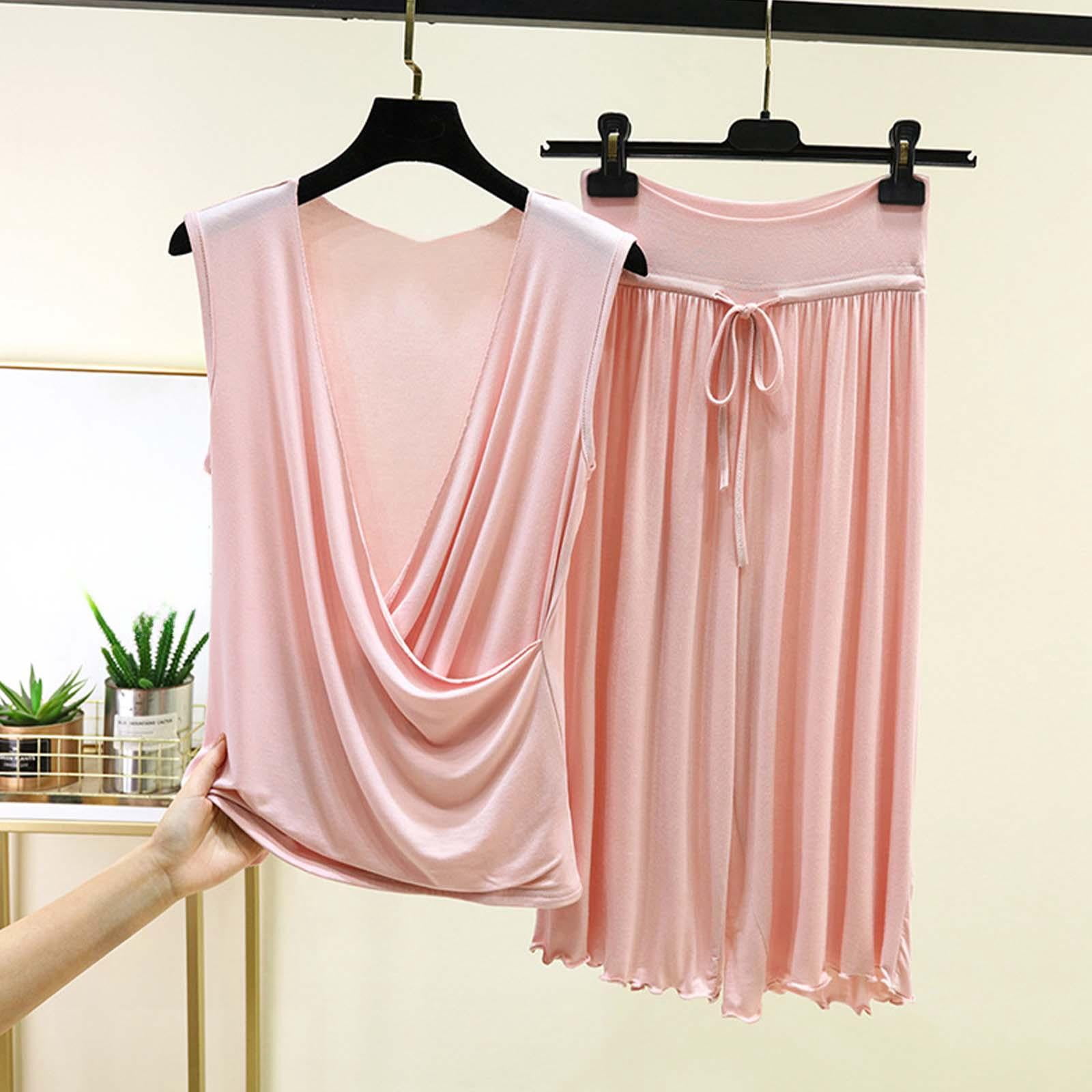Asgosdo Pajamas for Women Set Two Piece Deep V Neck Sleeveless Tank Top ...