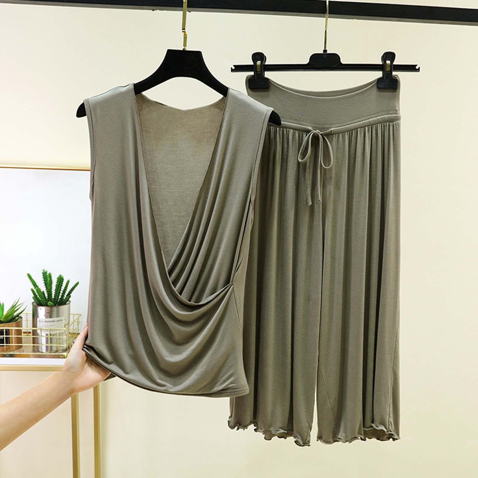 Asgosdo Pajamas for Women Set Two Piece Deep V Neck Sleeveless Tank Top ...