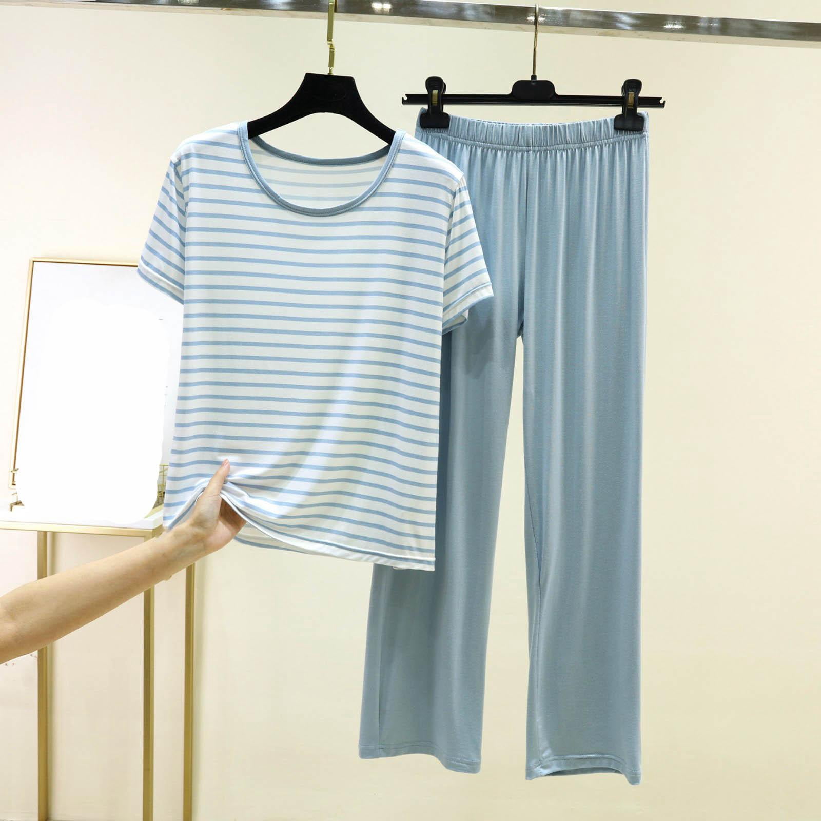 Asgosdo Pajamas for Women Two Piece Sets Short Sleeve Striped Top and ...