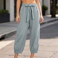 Asgosdo Pants for Women Cotton Elastic Waisted Solid Color Pants Loose ...