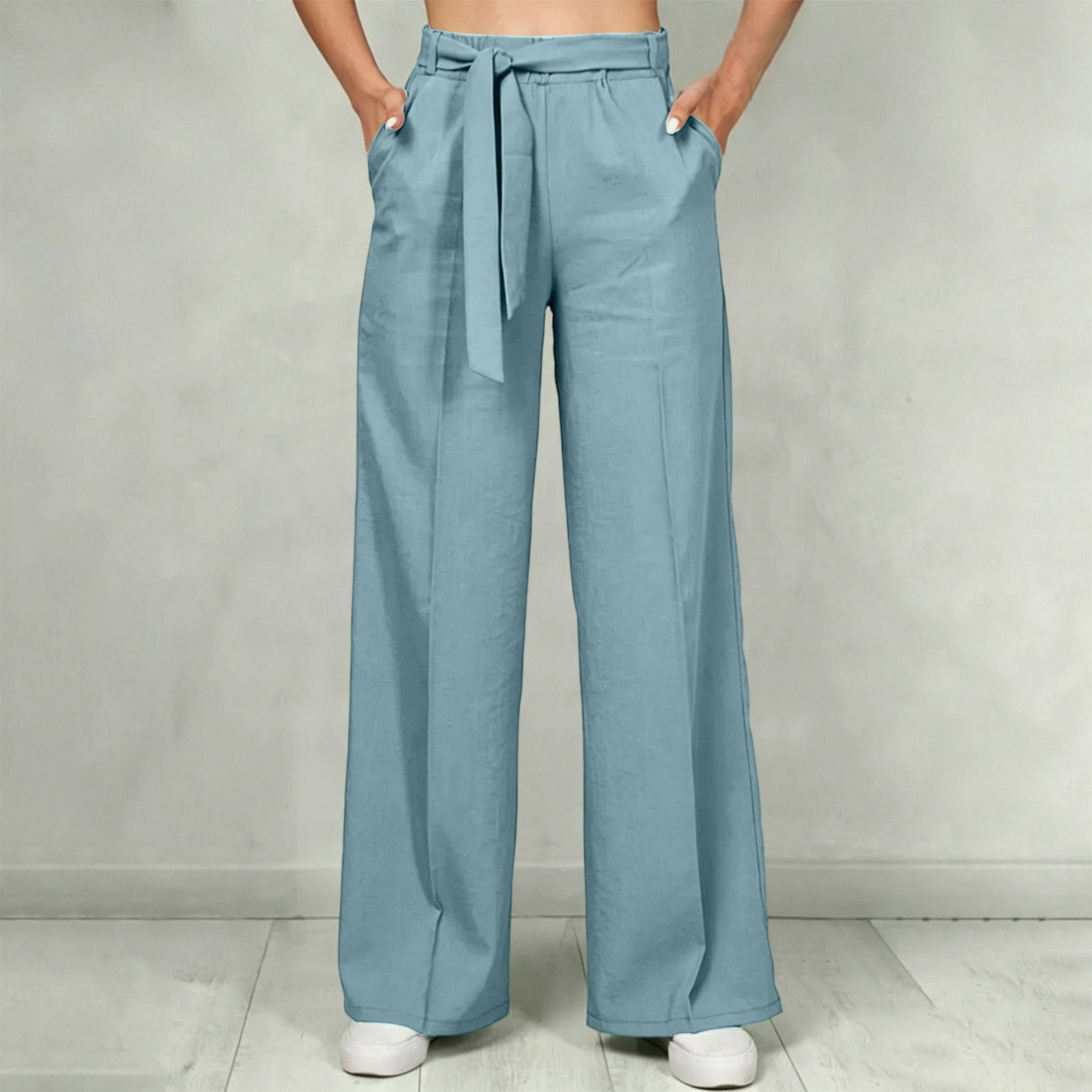 Asgosdo Pants for Women Drawstring High Waisted Solid Color Wide ...