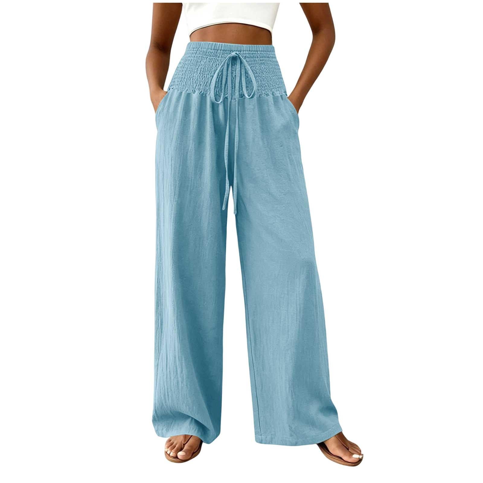 Asgosdo Pants for Women Drawstring High Waisted Straight Wide Leg ...
