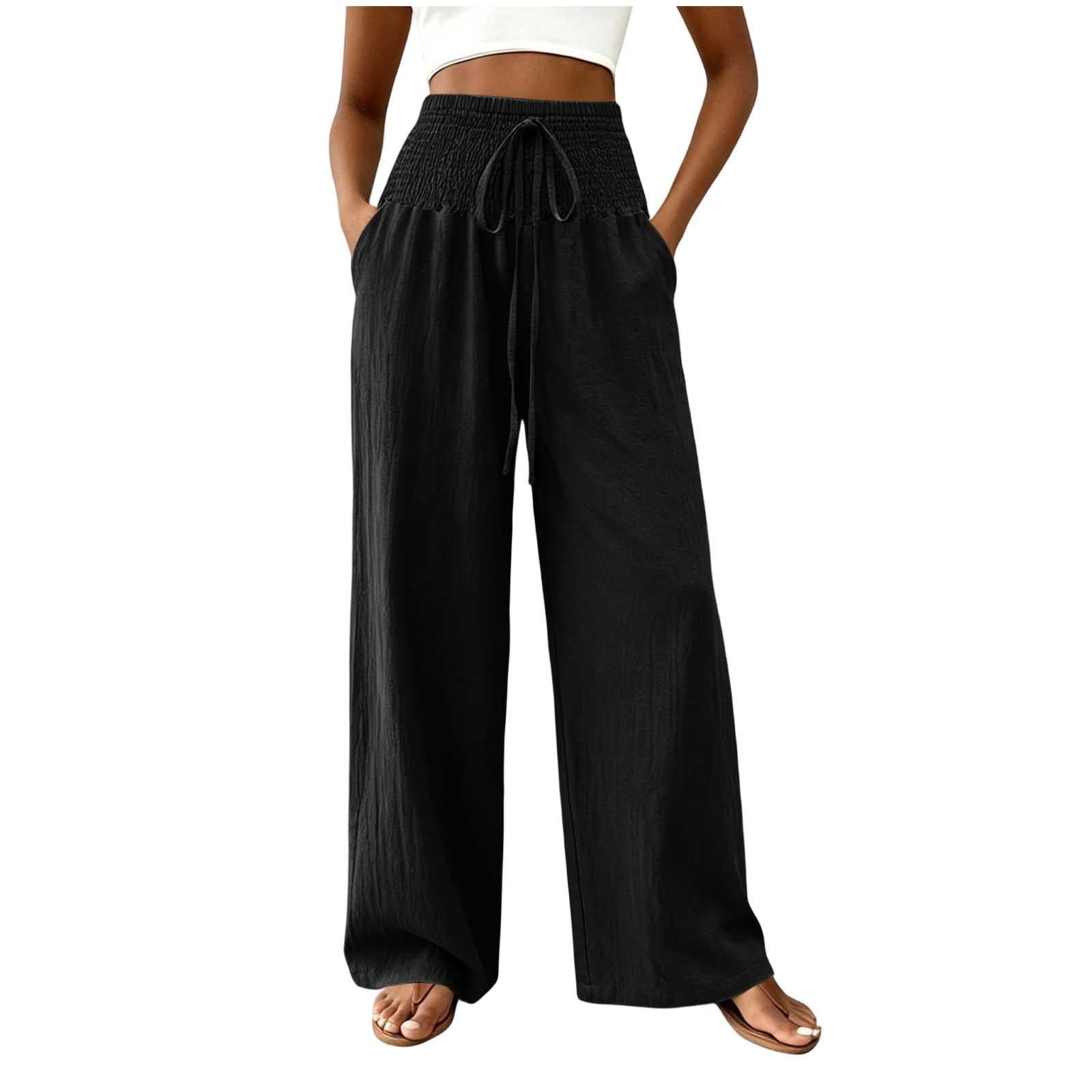Asgosdo Pants for Women Drawstring High Waisted Straight Wide Leg ...