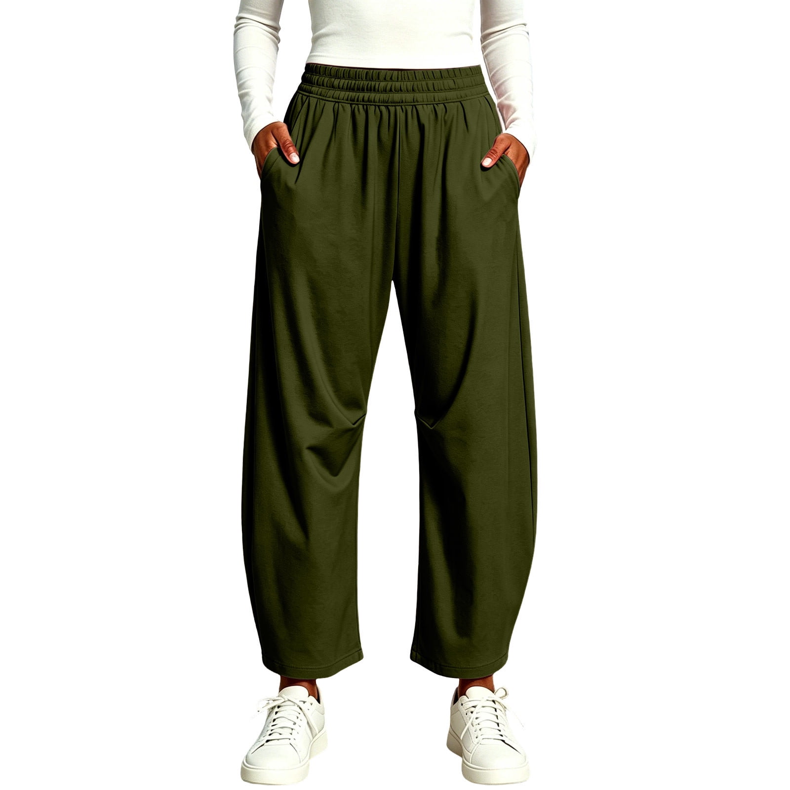 Asgosdo Pants for Women Elastic High Waisted Solid Color Wide Leg Soft ...