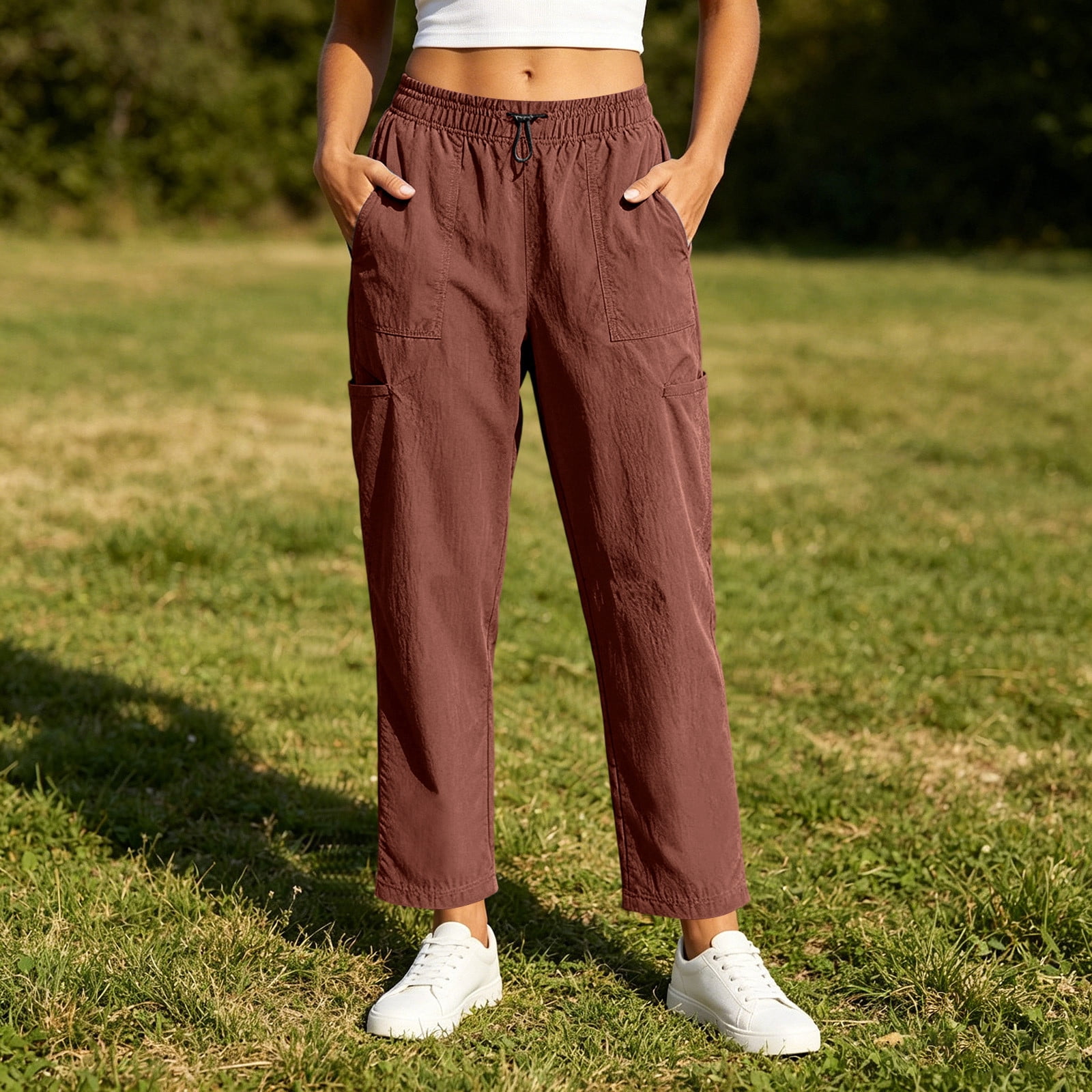 Asgosdo Pants for Women Elastic High Waisted Straight Leg Soft Cozy ...
