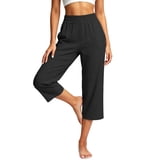 Asgosdo Pants for Women Elastic Waisted Solid Color Straight Leg Casual ...