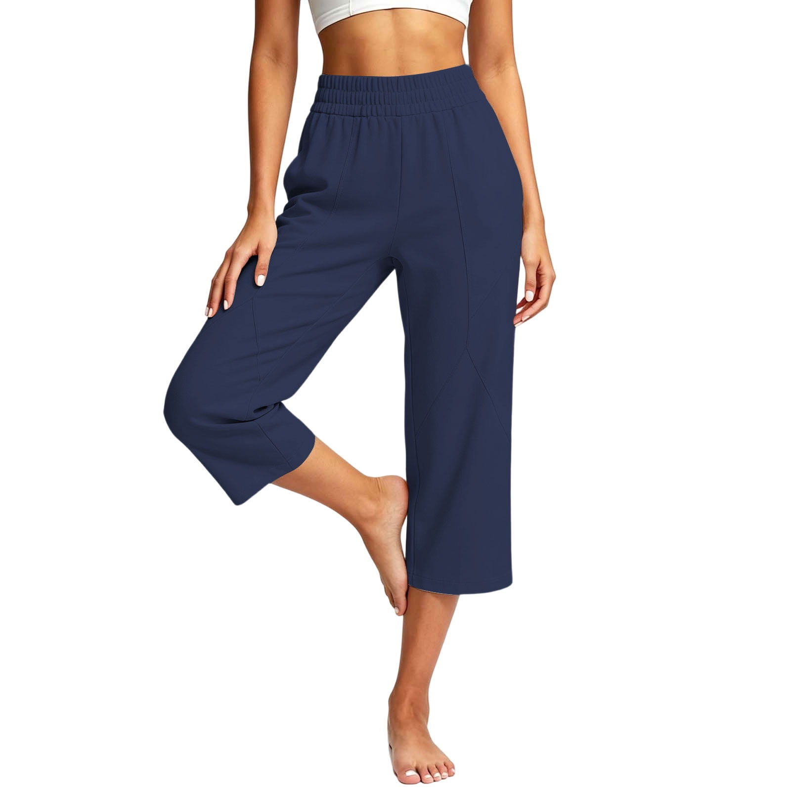 Asgosdo Pants for Women Elastic Waisted Solid Color Straight Leg Casual ...