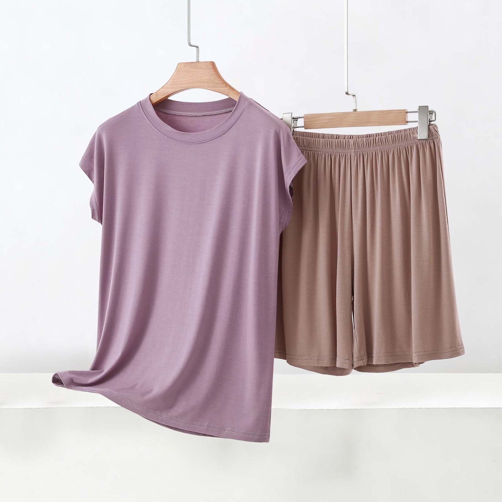Asgosdo Plus Size Two Piece Pajamas Sets for Women Short Sleeve ...