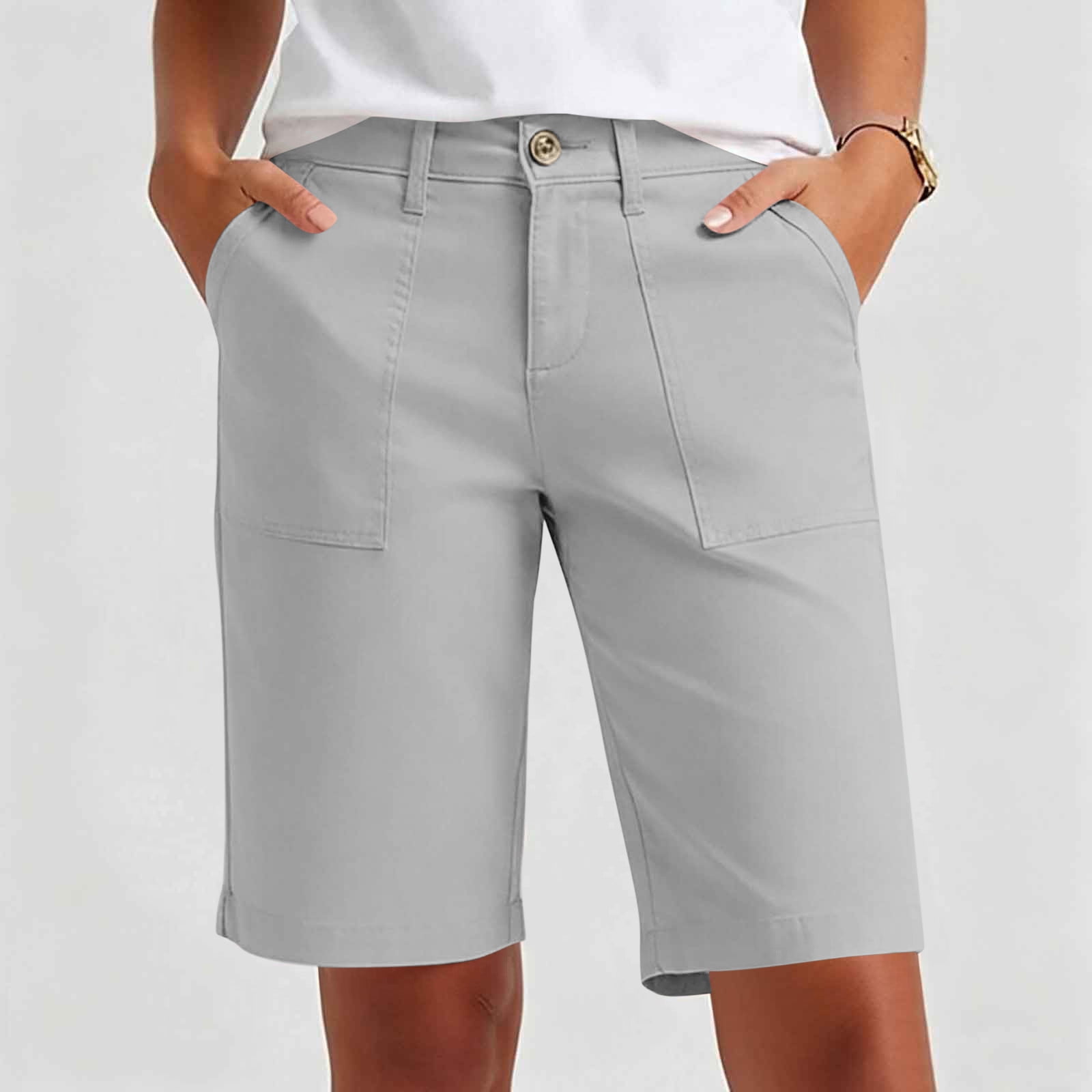 Asgosdo Shorts for Women Bermuda Botton High Waisted Wide Leg Casual ...