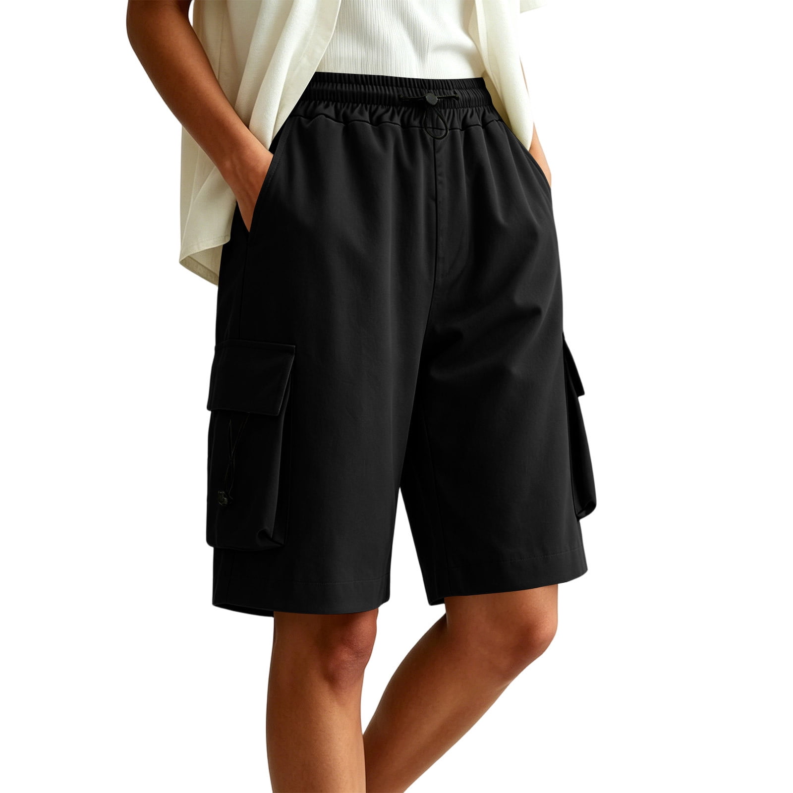 Asgosdo Shorts for Women Bermuda High Waisted Wide Leg Casual Knee ...