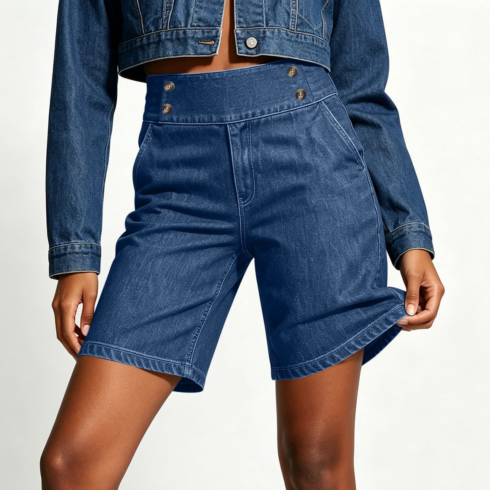 Asgosdo Summer Denim Shorts for Women High Waisted Botton Decor Casual ...