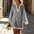 Asgosdo Summer Dresses for Women V Neck Long Sleeve Striped Ruffle Hem ...