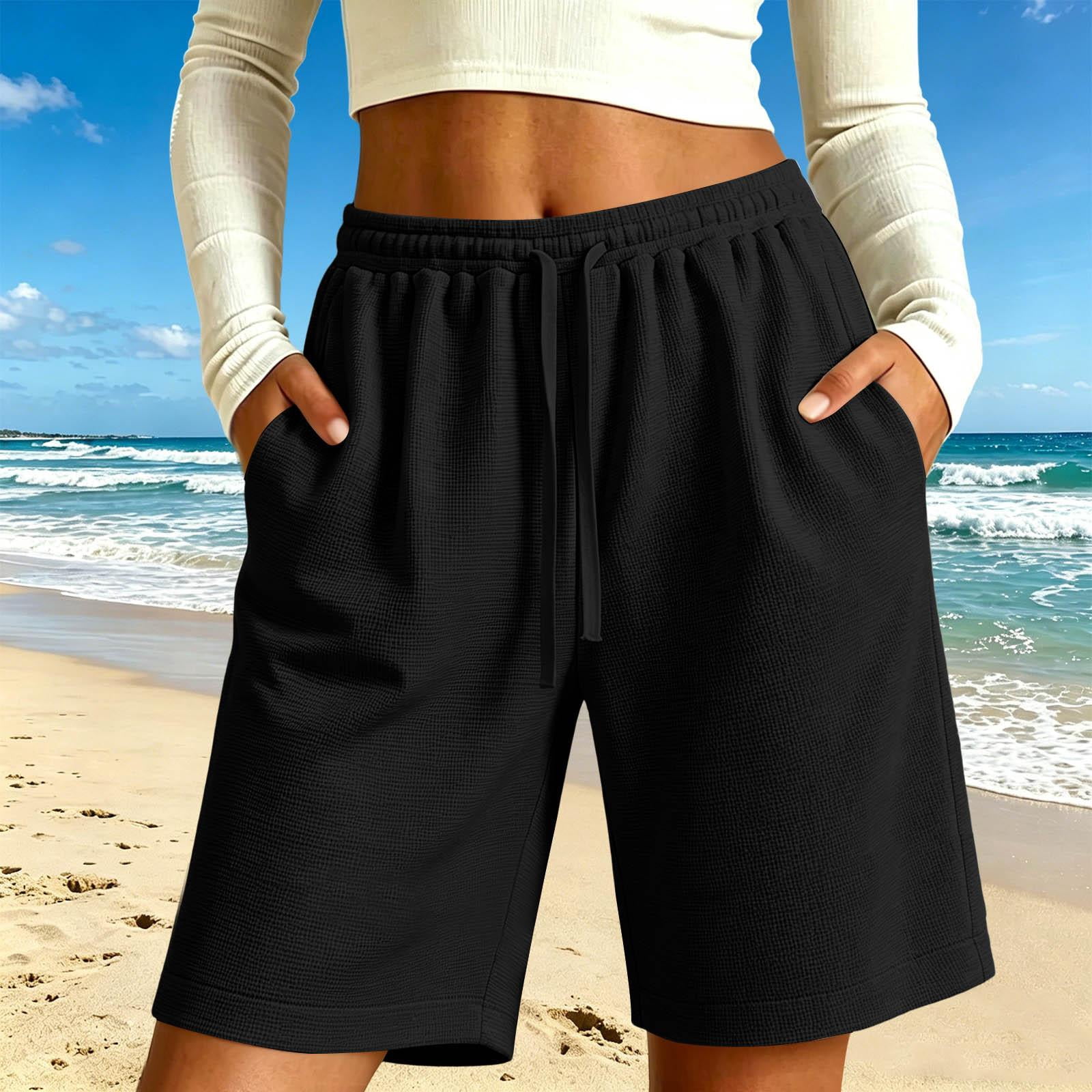 Asgosdo Summer Shorts for Women Drawstring High Waisted Solid Color ...