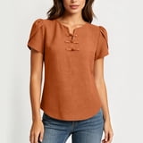 Asgosdo Summer Tops for Women Petal Sleeves Frog Button Decor Shirts ...