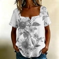 Asgosdo Summer Tops for Women Square Neck Short Sleeve Button Floral ...