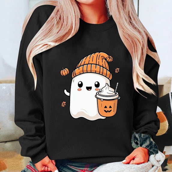 Asgosdo Sweatshirts for Women Halloween Crew Neck Long Sleeve Print ...
