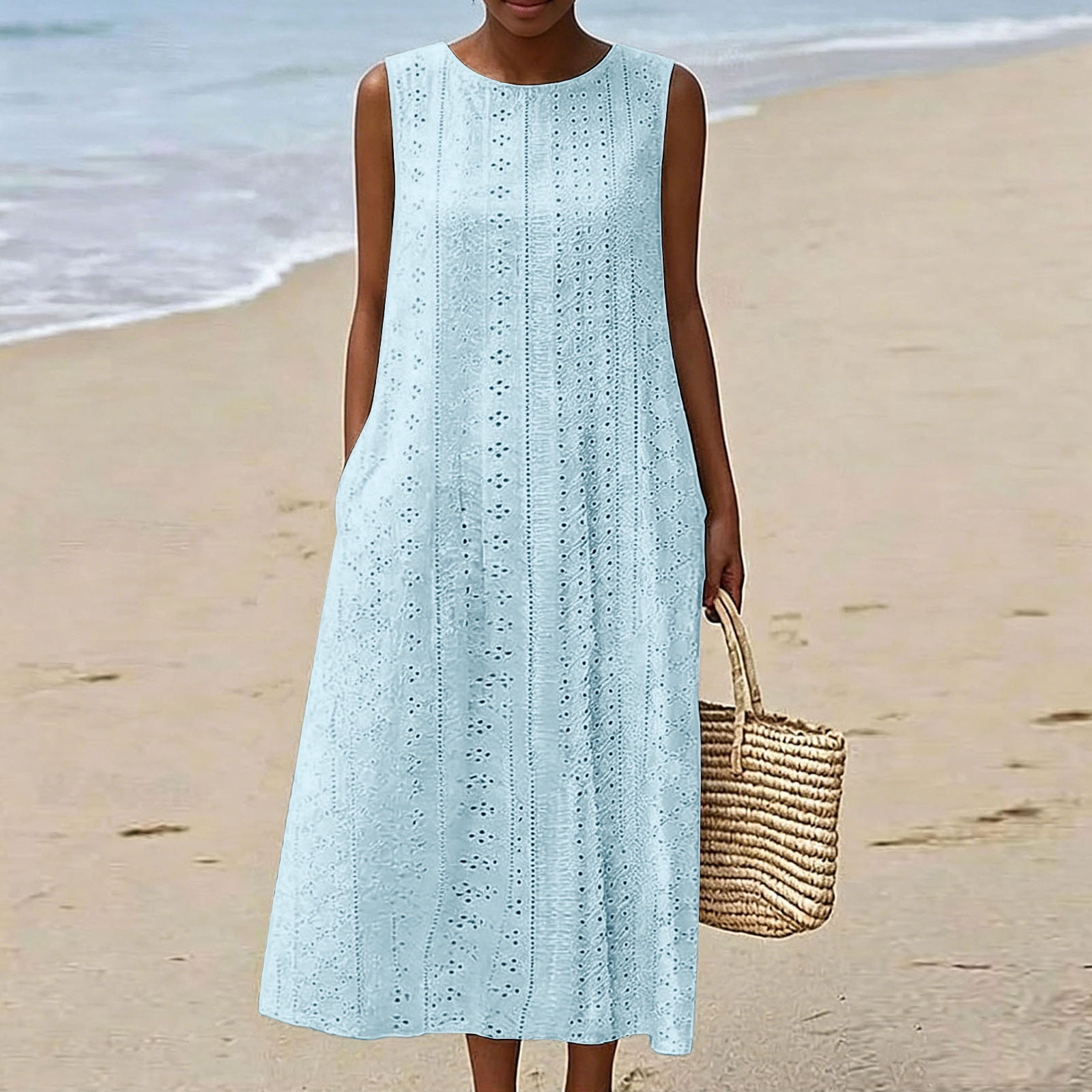 Asgosdo Tank Dresses for Women Summer Sleeveless Cutout Solid Color ...