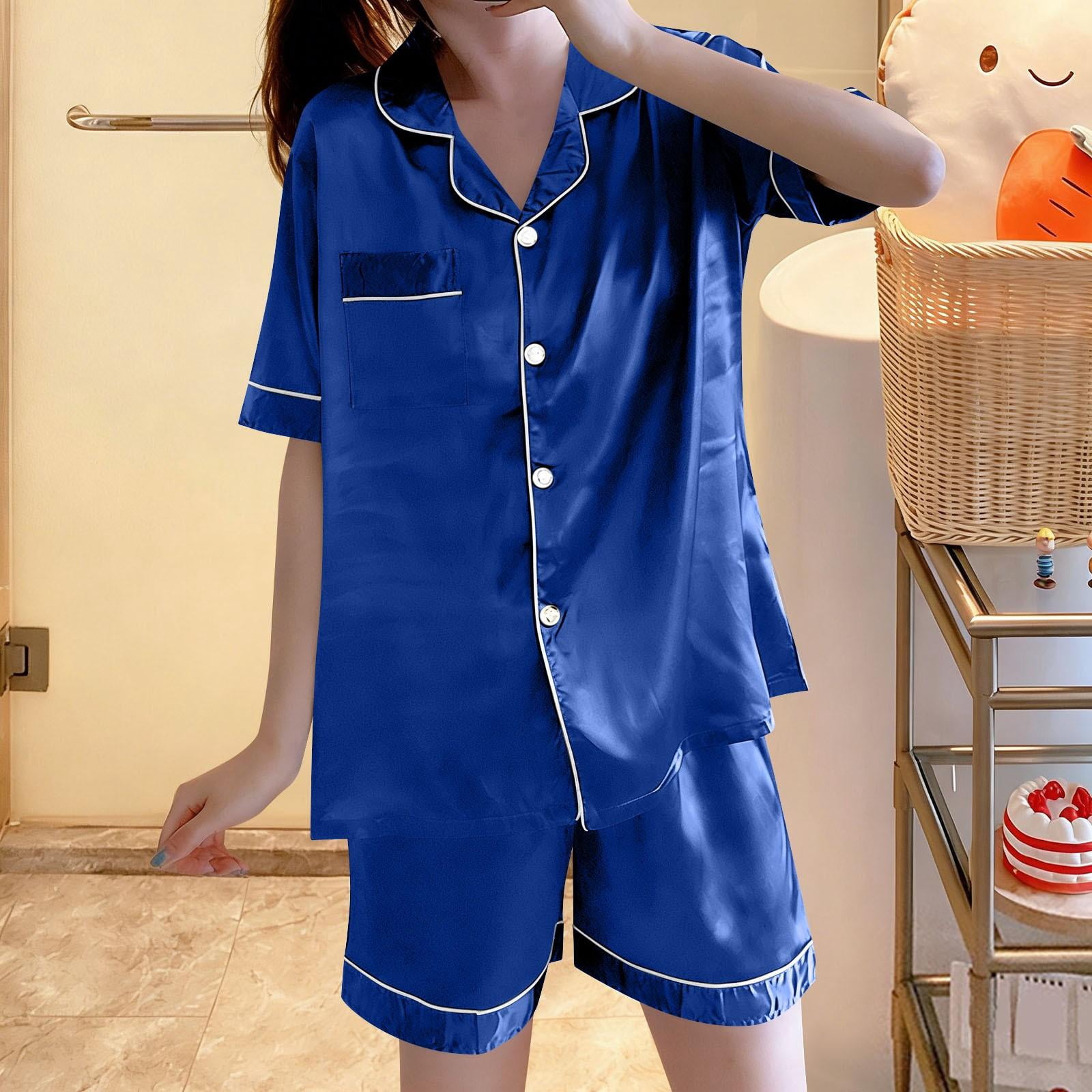 Asgosdo Two Piece Pajamas Sets Plus Size V Neck Short Sleeve Botton ...