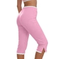Asgosdo Women Capris Pants High Elastic Waisted Lace Side Slit Slim Fit ...