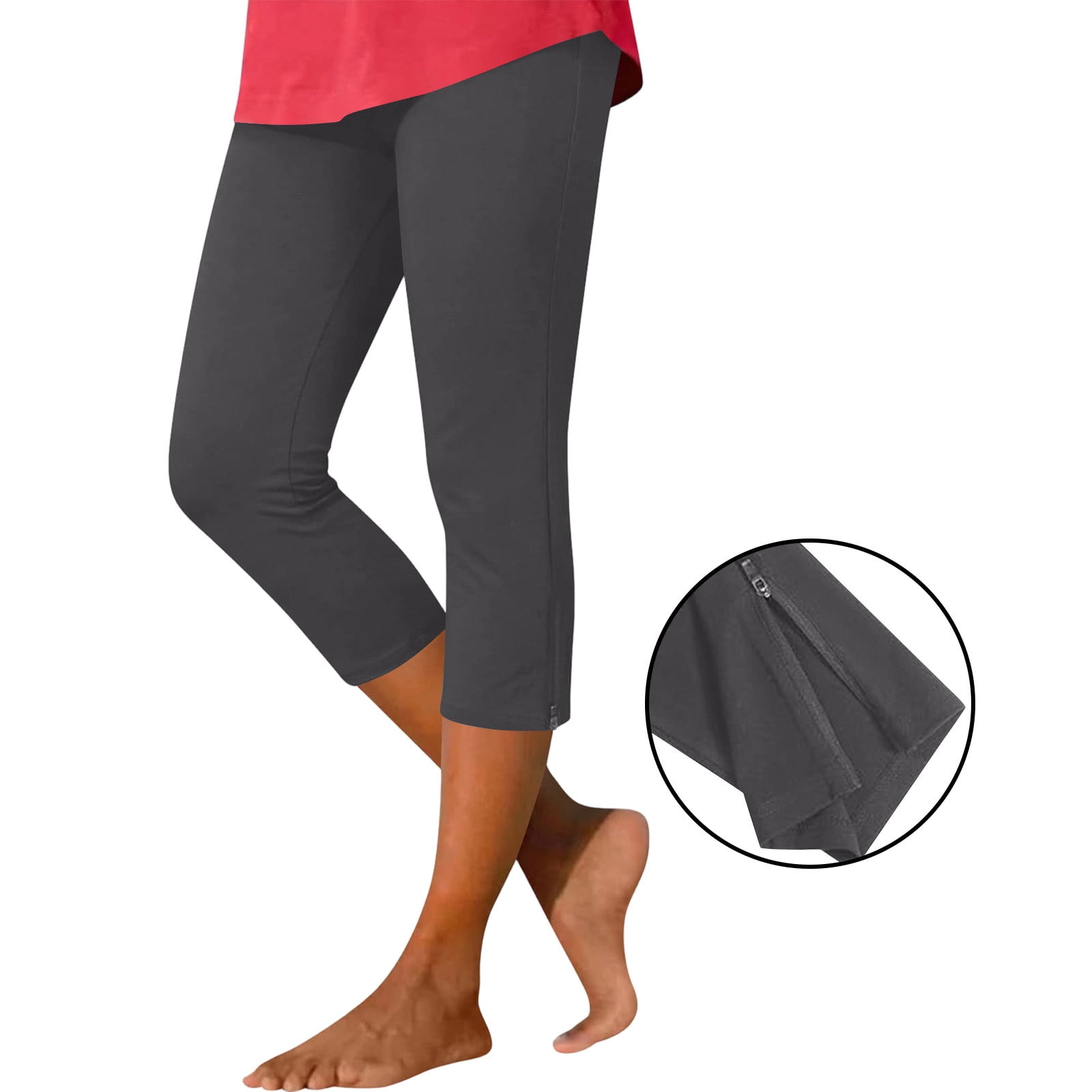 Asgosdo Women Capris Pants High Waisted Solid Color Slim Fit Trousers ...